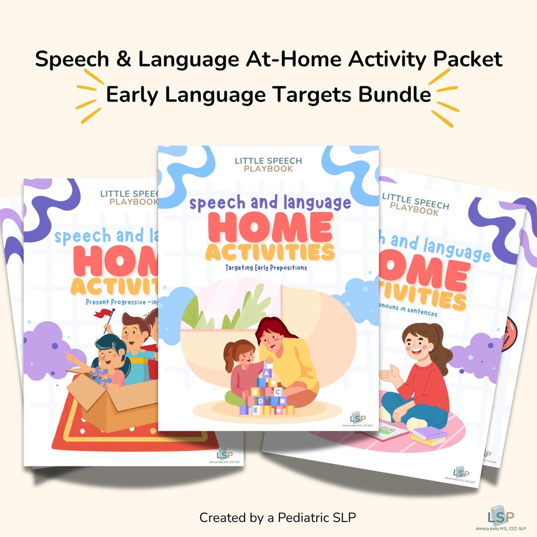 Speech & Language At-home Activity Packet Early Language Targets Bundle ...