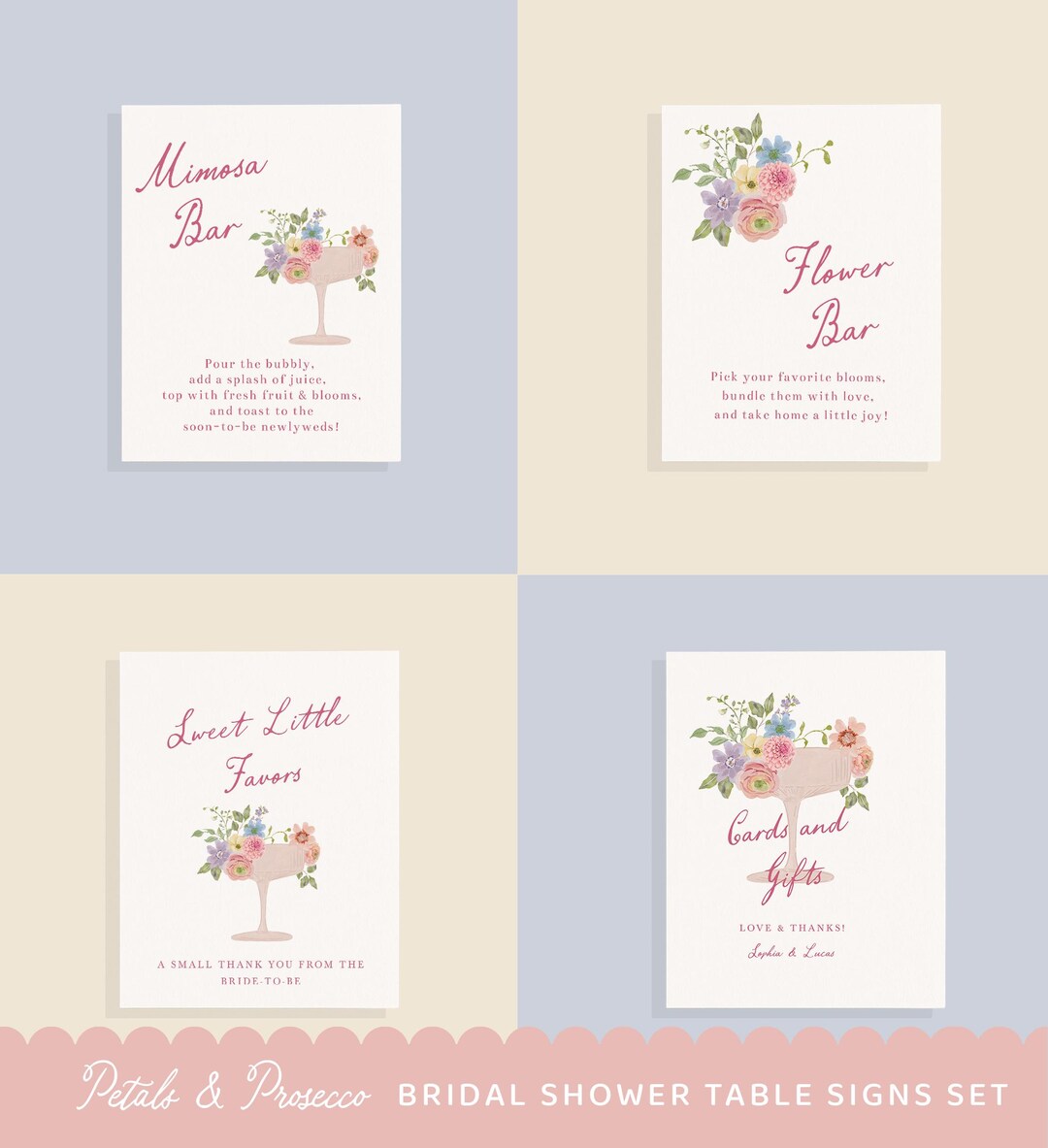 Petals and Prosecco Bridal Shower Table Signs Set – Mimosa Bar, Flower ...
