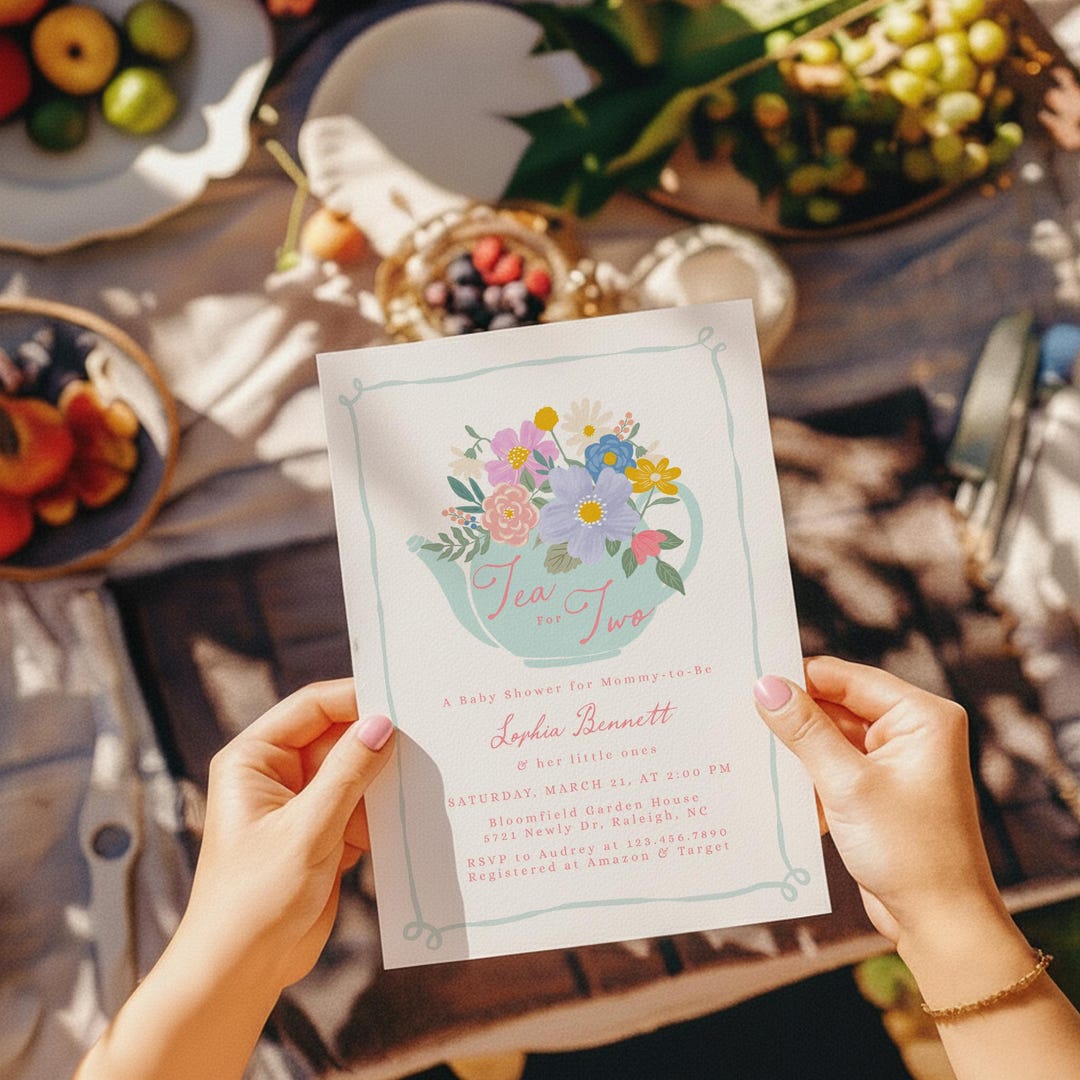 Tea for Two Twin Baby Shower Invitation – Garden Floral Tea Party Baby ...