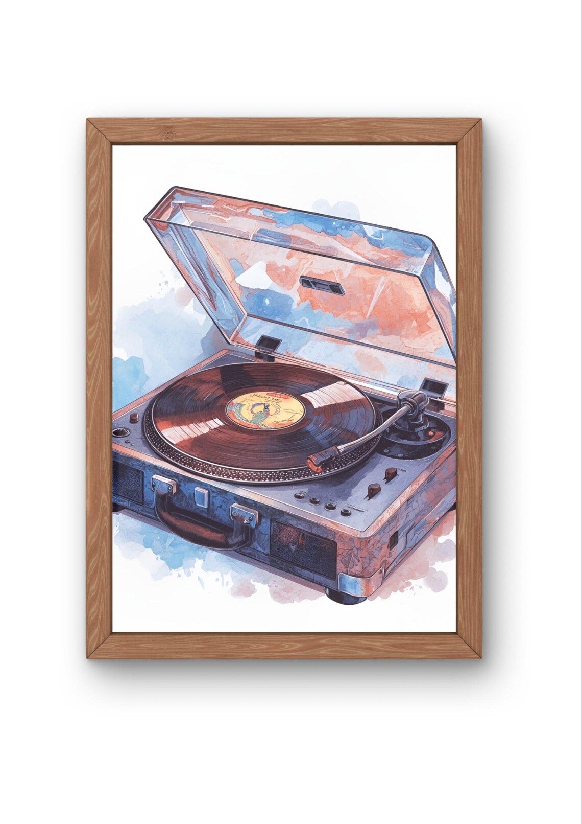 Watercolor Record Player Print: Retro Vinyl Turntable Art (digital ...