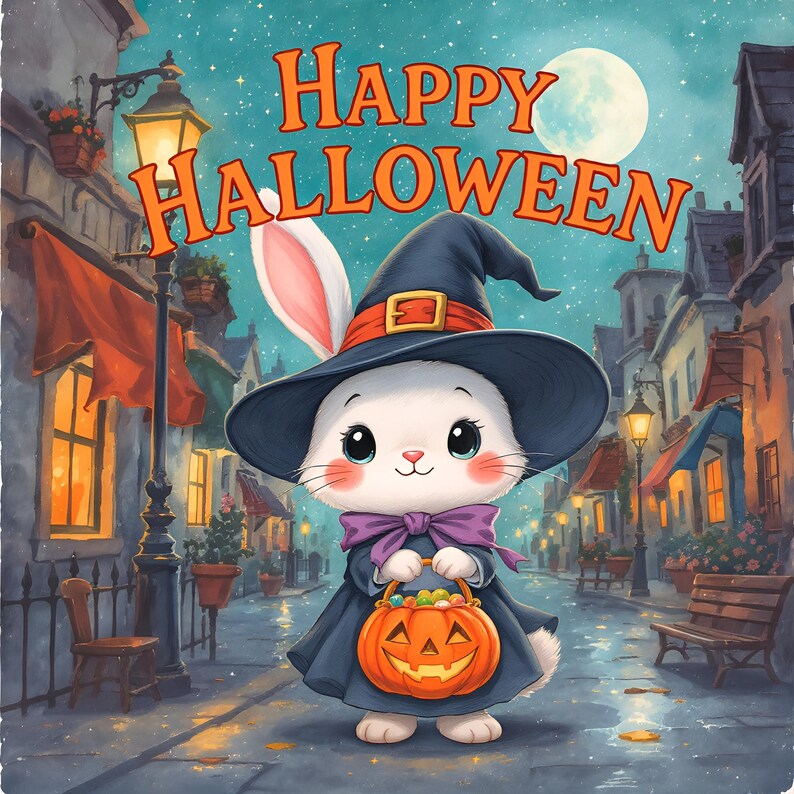 Bunny Witch Halloween Print: Kawaii Rabbit Digital Art (PNG) - Etsy