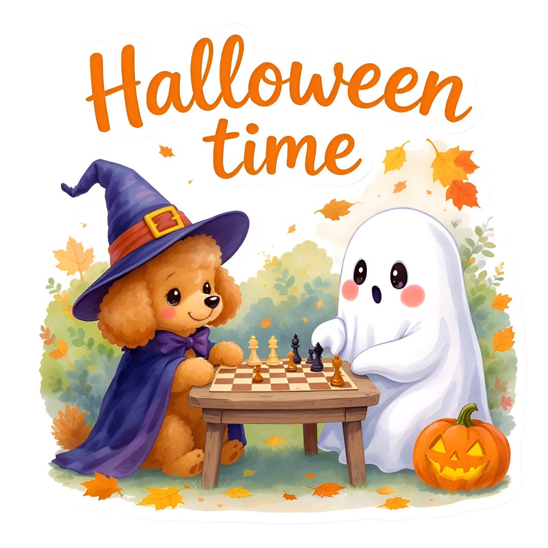 Poodle Witch and Ghost Chess: Spooky Halloween Art (PNG Digital ...