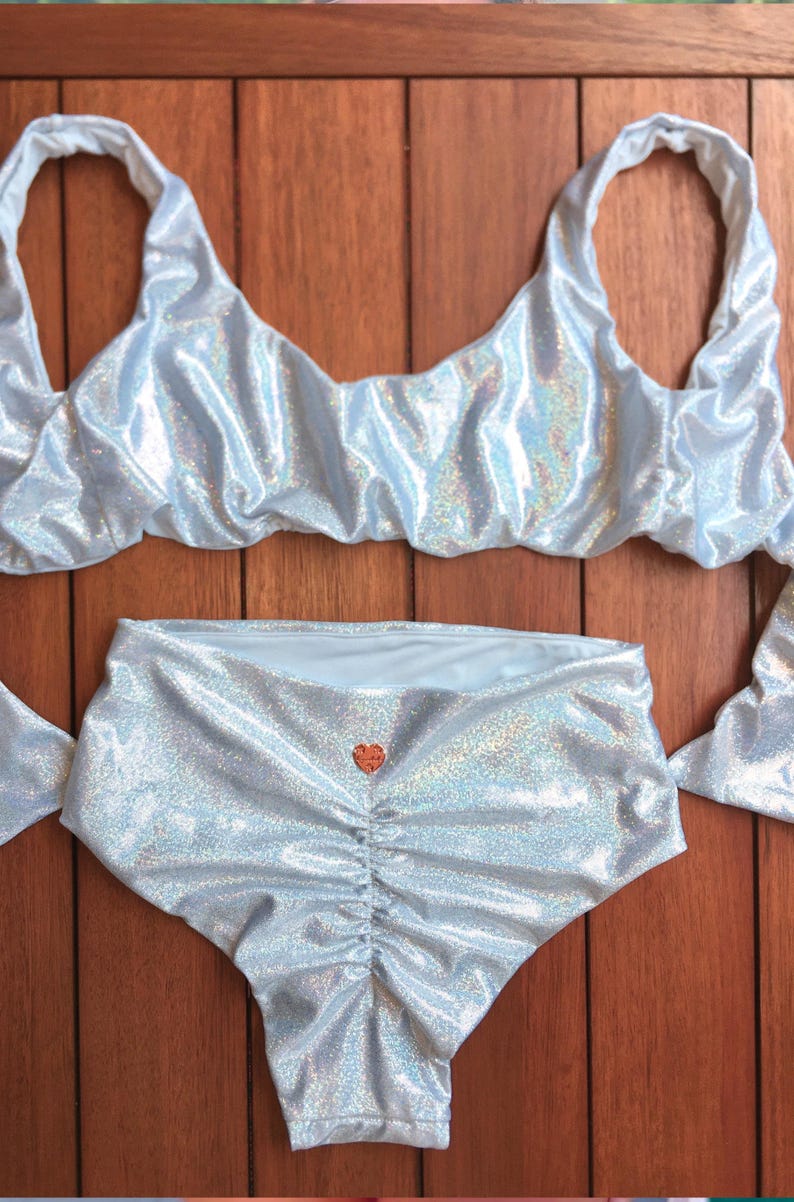 High Waist Metallic Lips Swimsuit Set - White Red Metallic Kisses ...