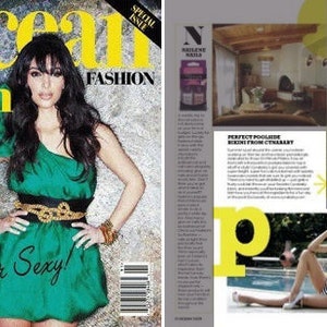 Persimmon Orange Stripe and Navy Bandeau With Straps Bikini Swimsuit ...