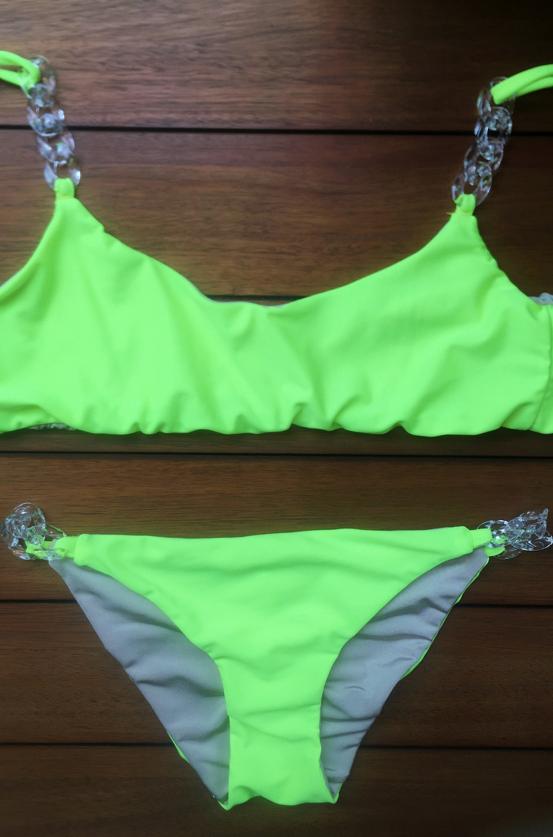 Acrylic Chain Bikini neon Yellow Swimsuit Cynababy Swimwear - Etsy