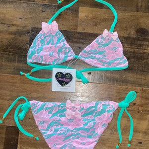 Lace Swimwear - Seafoam Mint Green Pink Lace Bikini- Cynababy - Etsy