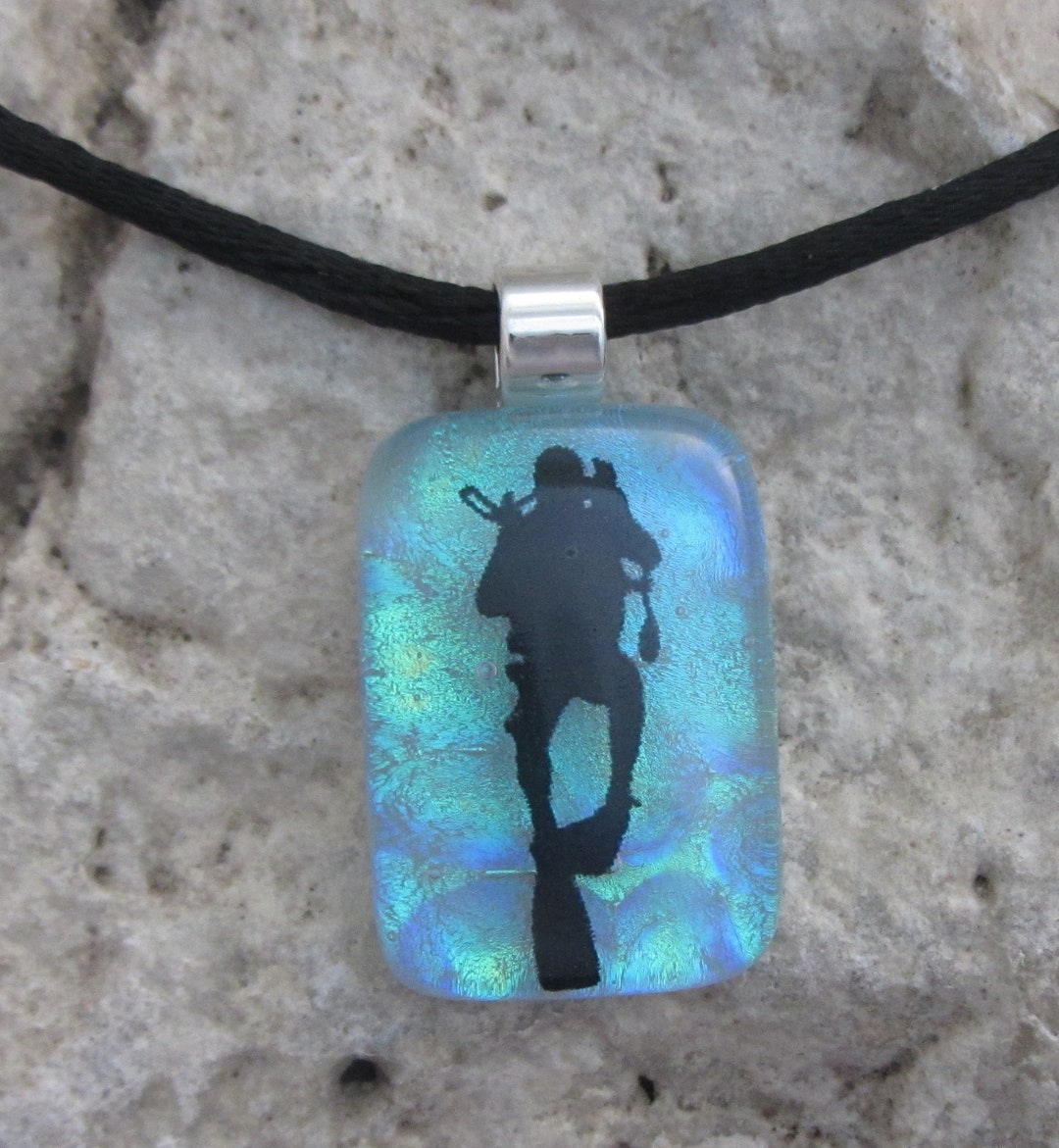 Scuba Diver Necklace Fused Dichroic Glass Scuba Pendant - Etsy