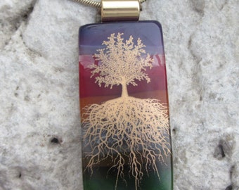Red Tree of Life Necklace Fused Glass Tree Roots Pendant | Etsy