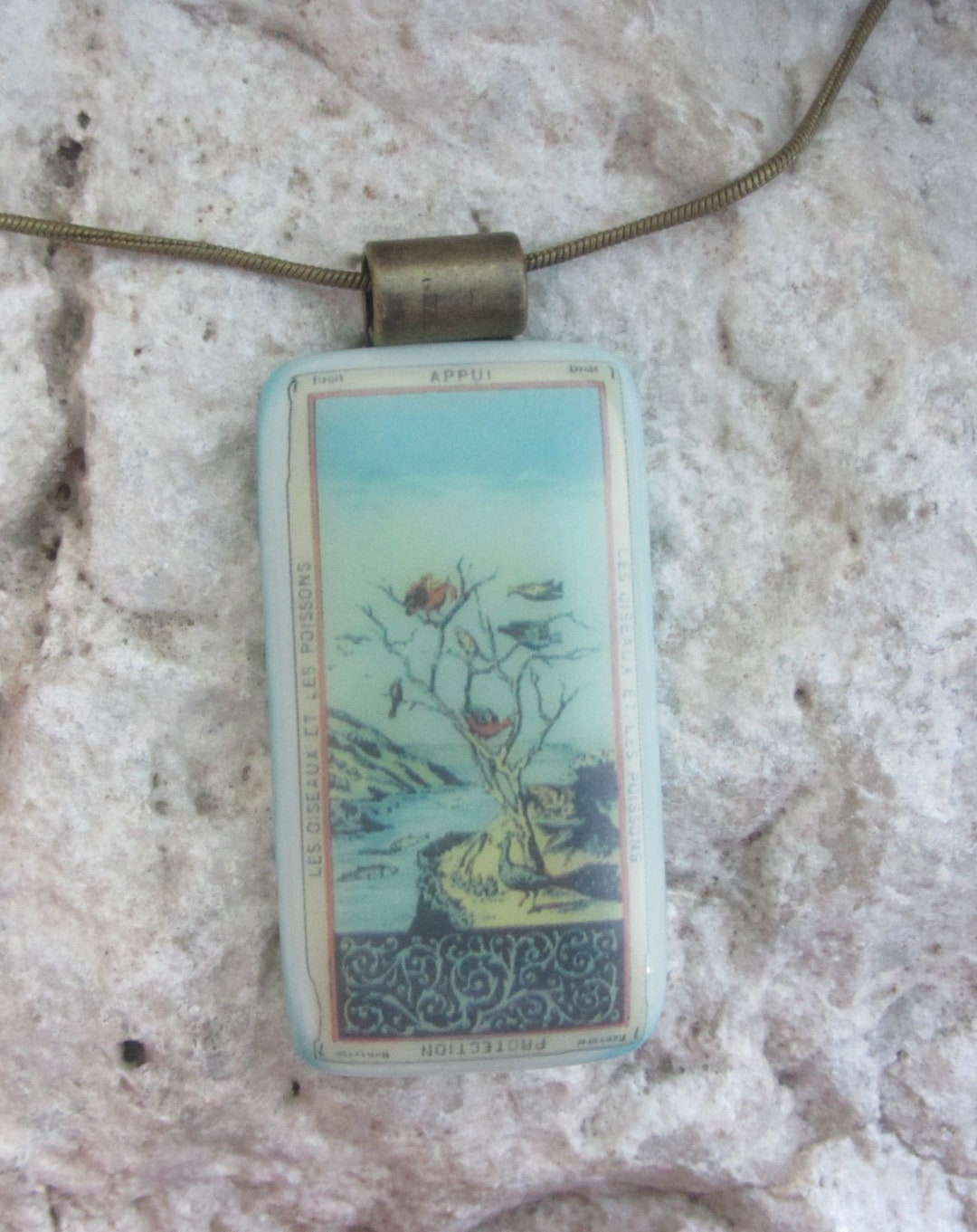 Protection Tarot Card Necklace Fused Glass Vintage French Tarot Pendant ...