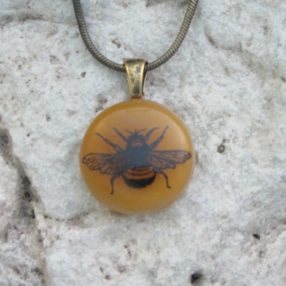 Bee Necklace Fused Glass Honey Bee Pendant - Etsy