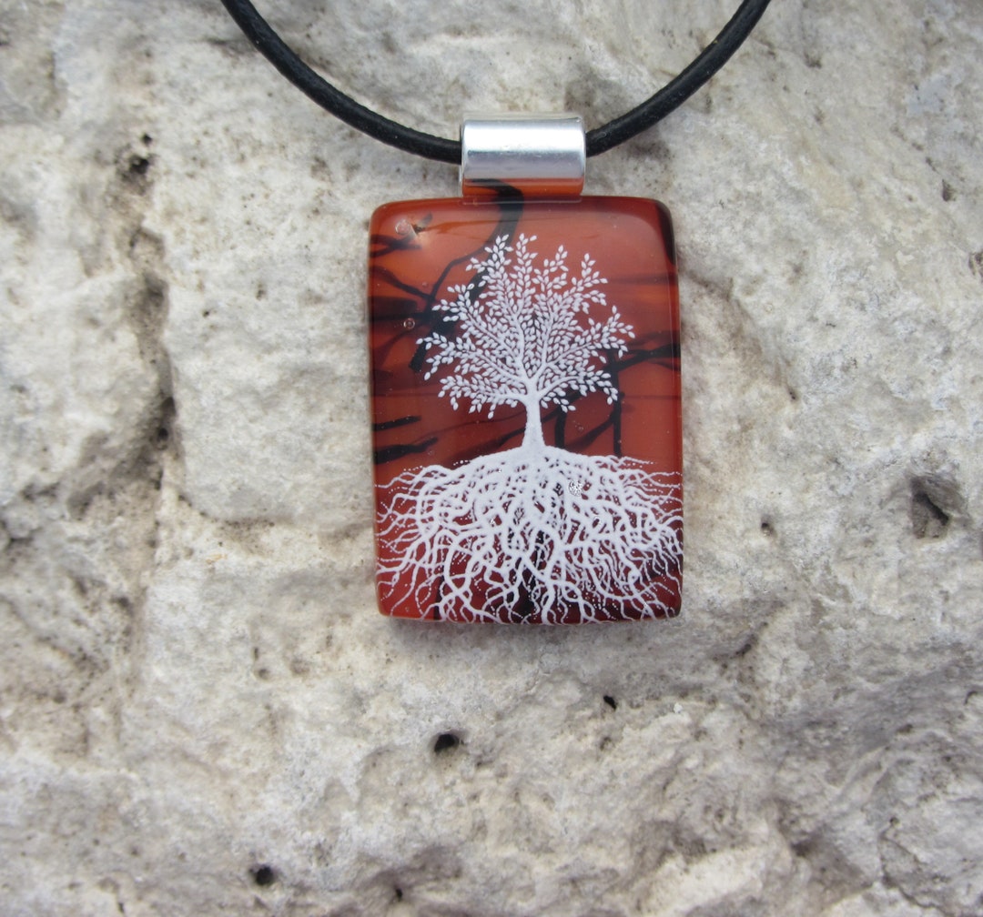 Red Tree of Life Necklace Fused Glass Tree Roots Pendant - Etsy