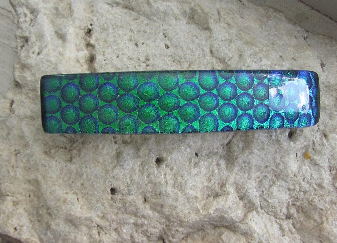 Emerald Green Barrette Large Fused Dichroic Glass Barrette French Green ...