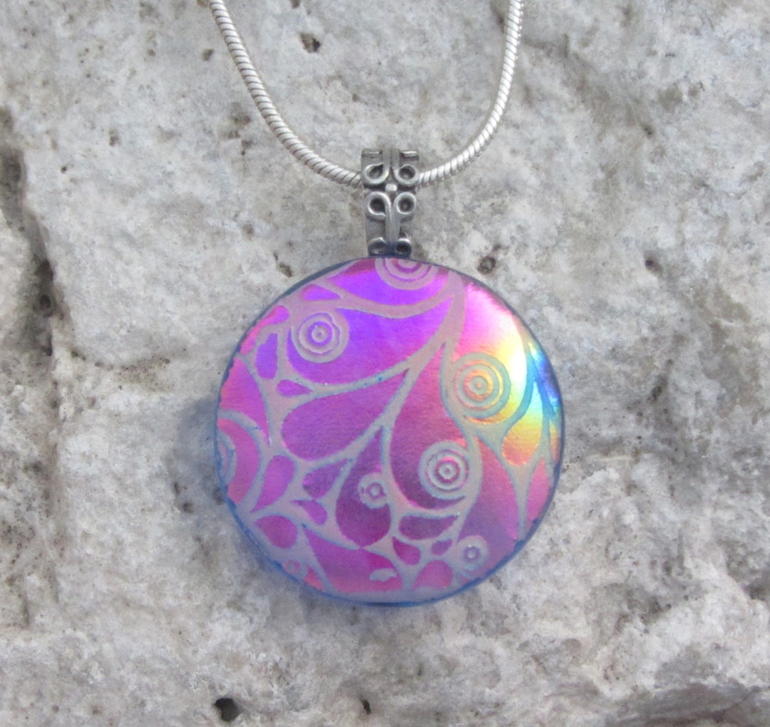 Pink Necklace Fused Dichroic Glass Pink and Purple Dichroic Pendant - Etsy