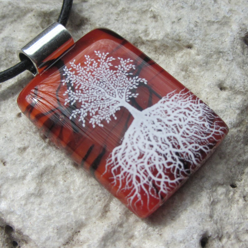 Red Tree of Life Necklace Fused Glass Tree Roots Pendant | Etsy