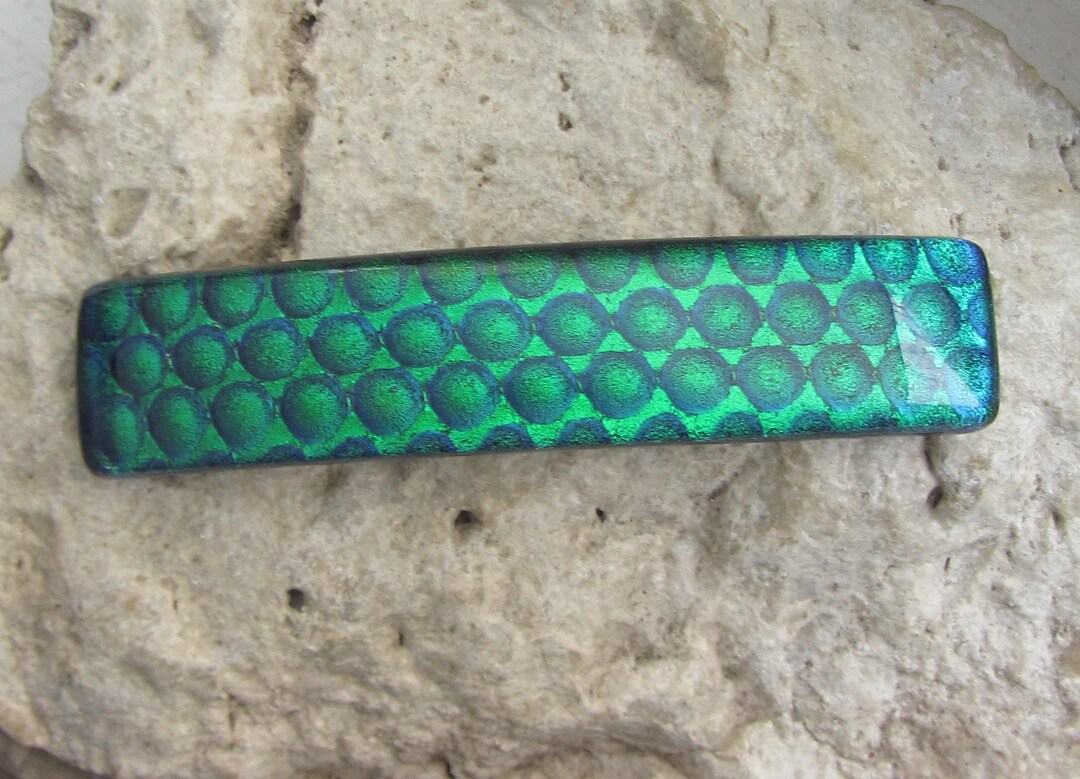 Emerald Green Barrette Large Fused Dichroic Glass Barrette French Green ...