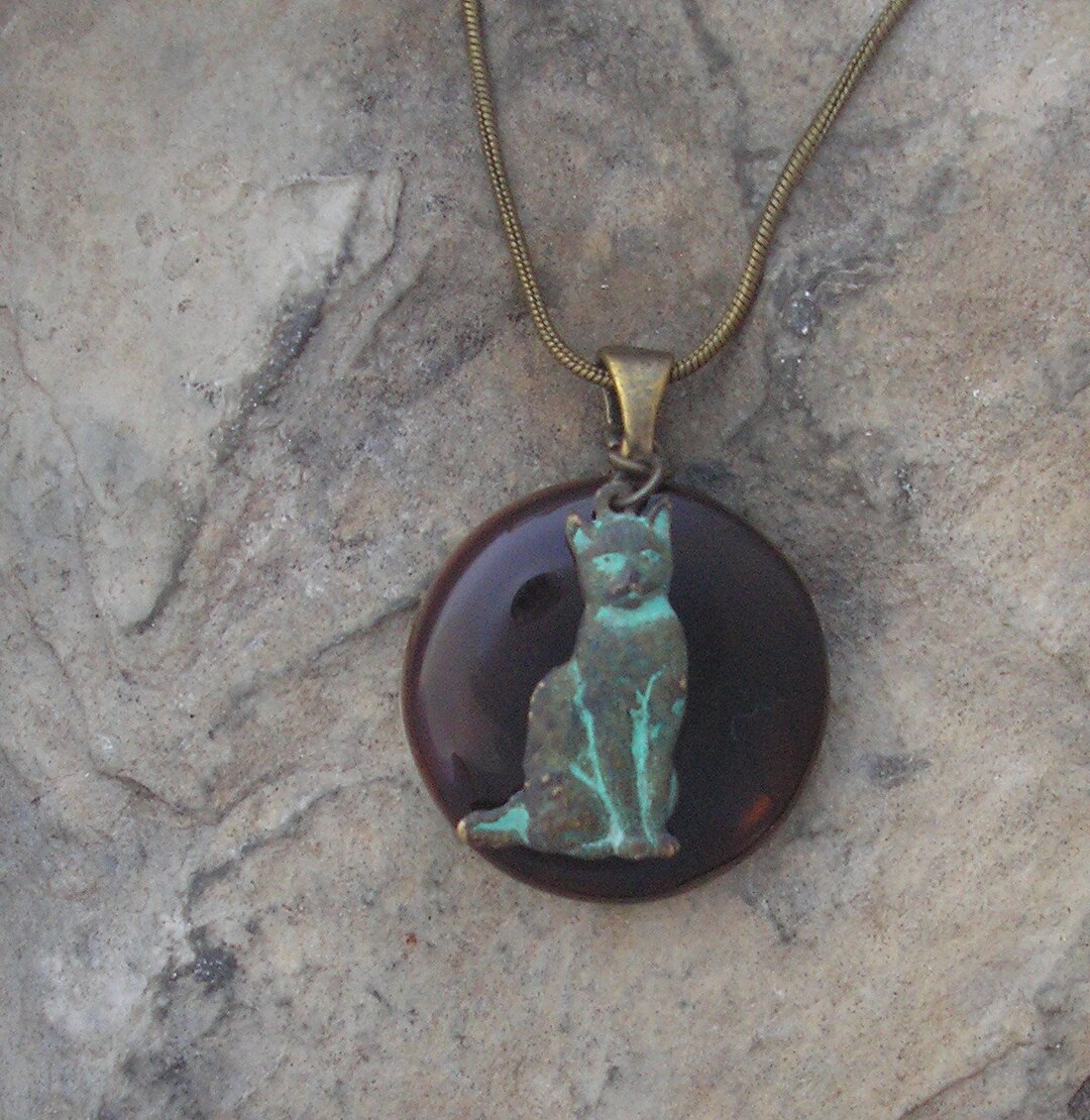 Cat Necklace Fused Glass Earthy Cat Pendant - Etsy