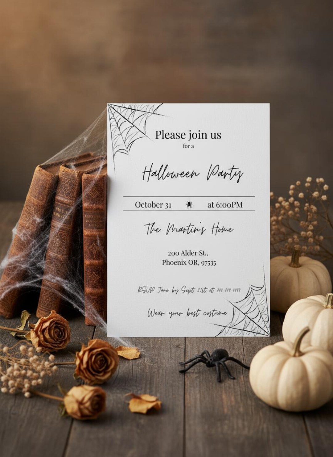 Holiday Planning Halloween Party Invitation Editable Spooky Spiderweb ...