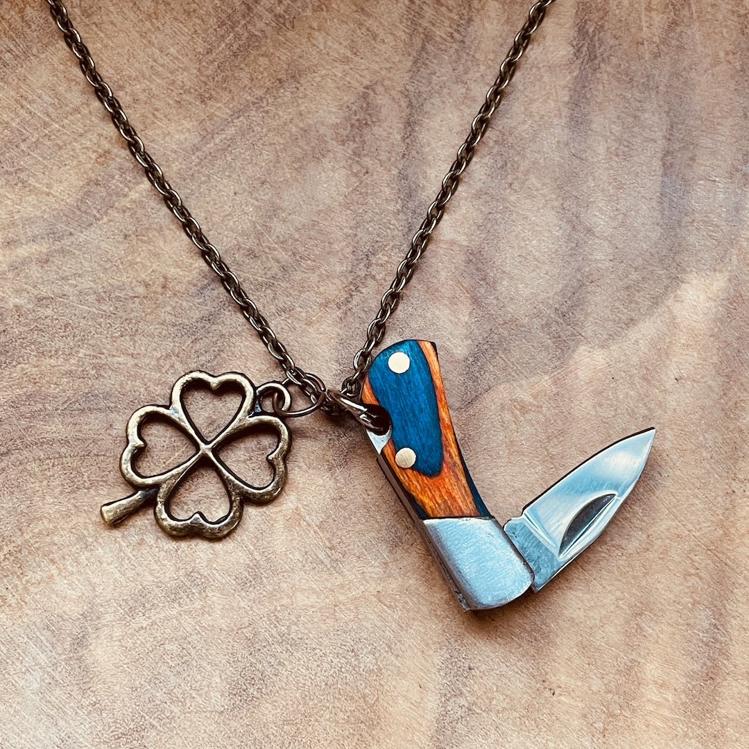 Mini Knife Necklace, Tiny Pocket Knife, Keychain, Pendant, Unique Gift, Pretty, Fancy, Miniature ...