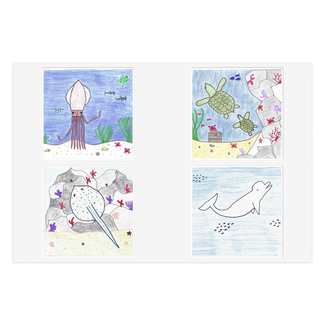 Squid, Sea Turtle, Sting Ray, and Beluga Stickers | Sea Creature ...