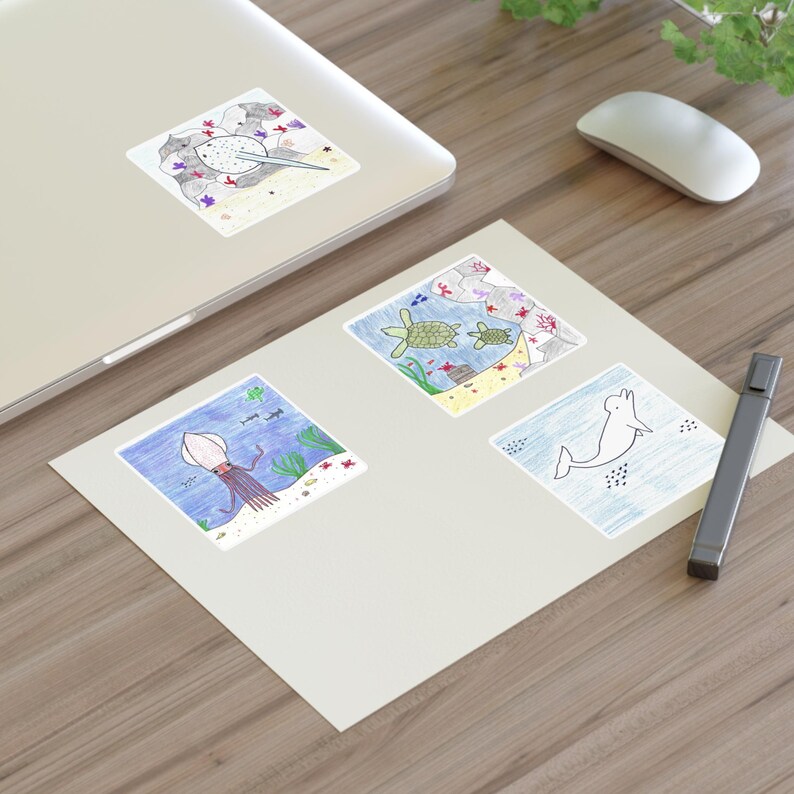 Squid, Sea Turtle, Sting Ray, and Beluga Stickers | Sea Creature ...
