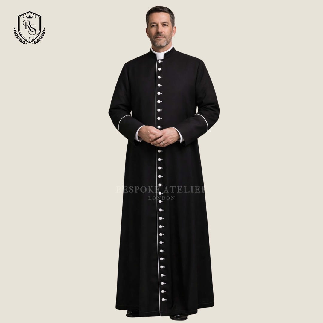 Black Clergy Cassock With White Trim & Buttons – Traditional Priest ...