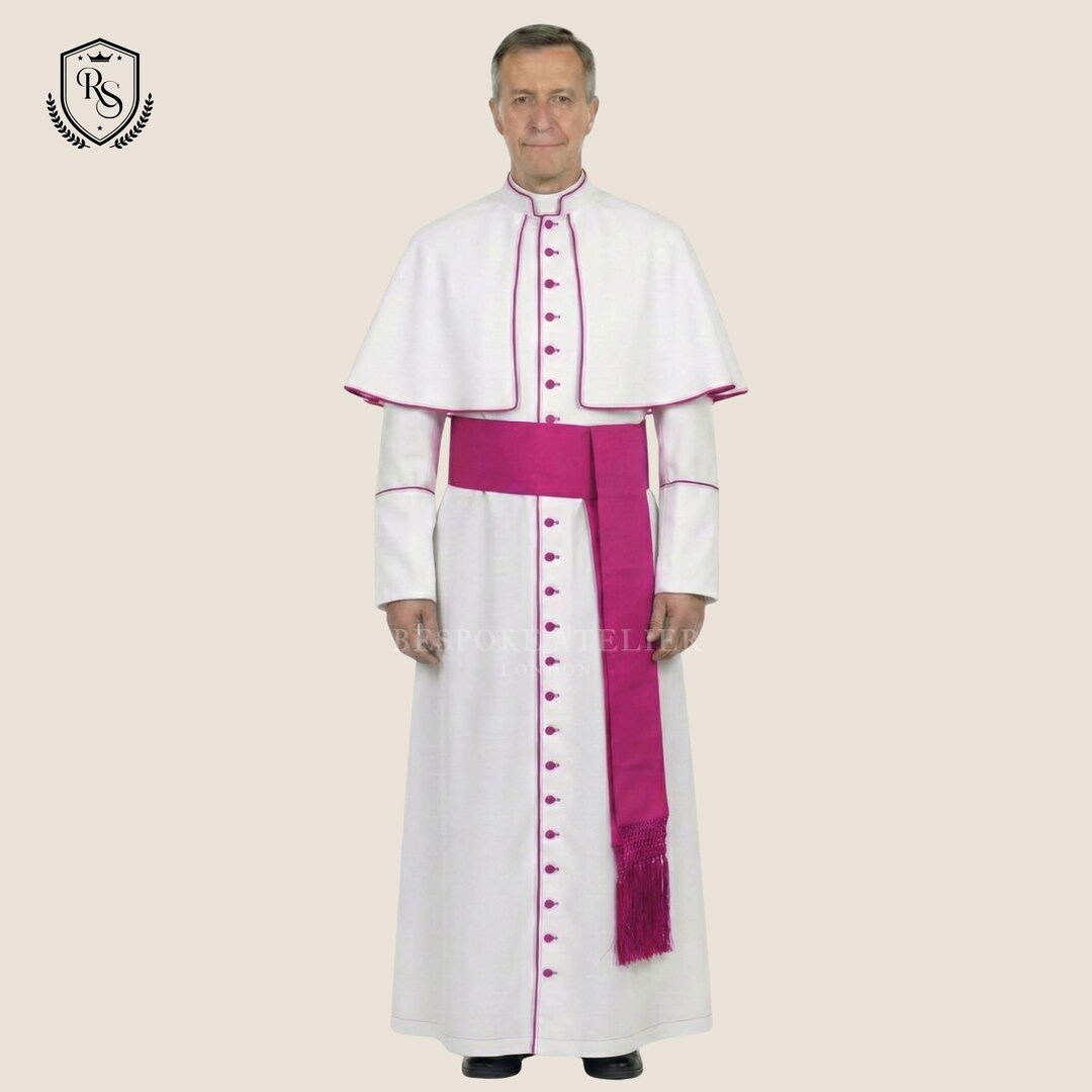 White Roman Cassock With Purple Trim & Pellegrina | Catholic Clergy ...