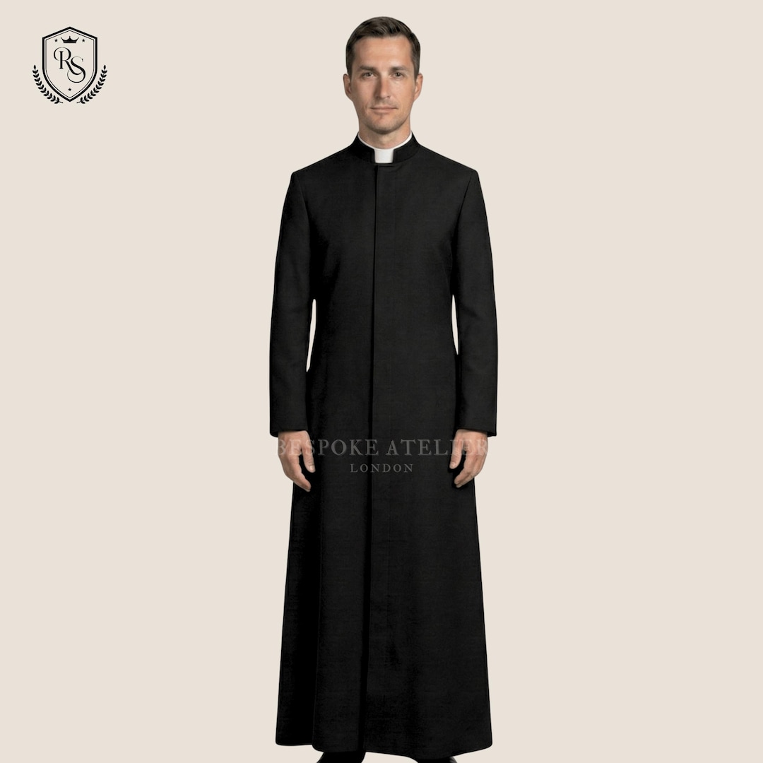 Black Roman Soutane Noire – Priest Cassock With Hidden Buttons, Bespoke ...