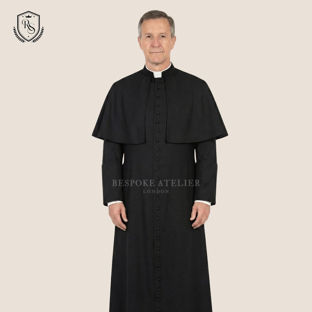 Black Clergy Cassock With Pellegrina & Sash – Bespoke Priest Soutane ...