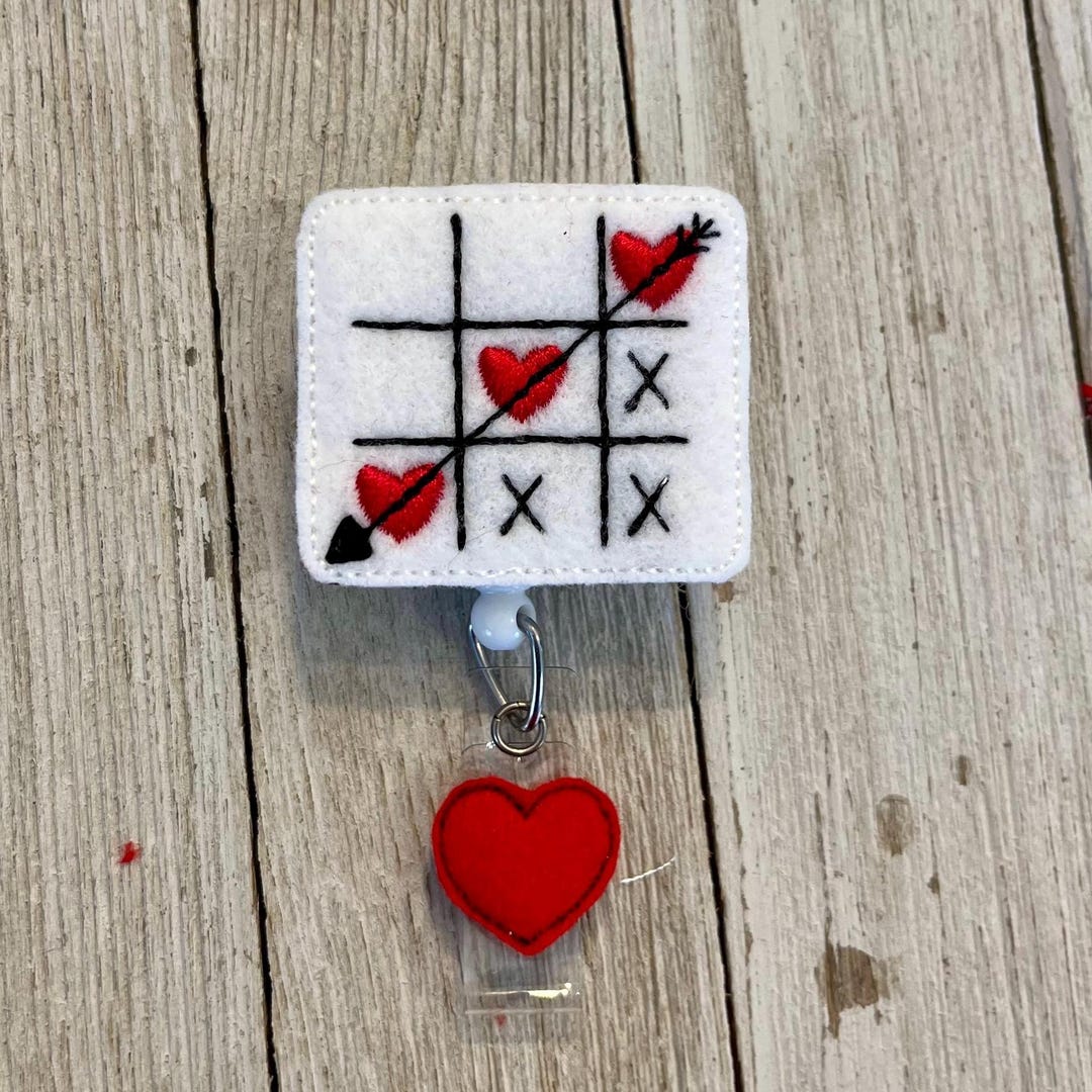 Heart Tick Tack Toe Heart Felt Badge Reel: ID Holder - Etsy