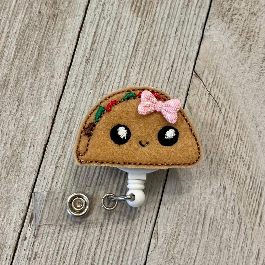 Taco Badge Reel: Embroidered Felt Food ID Holder - Etsy