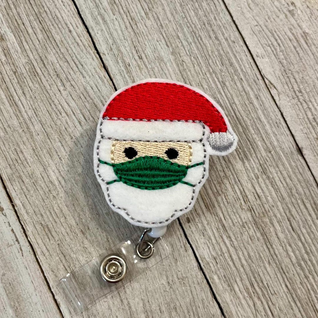 Santa Face Mask Badge Reel: Felt ID Holder - Etsy