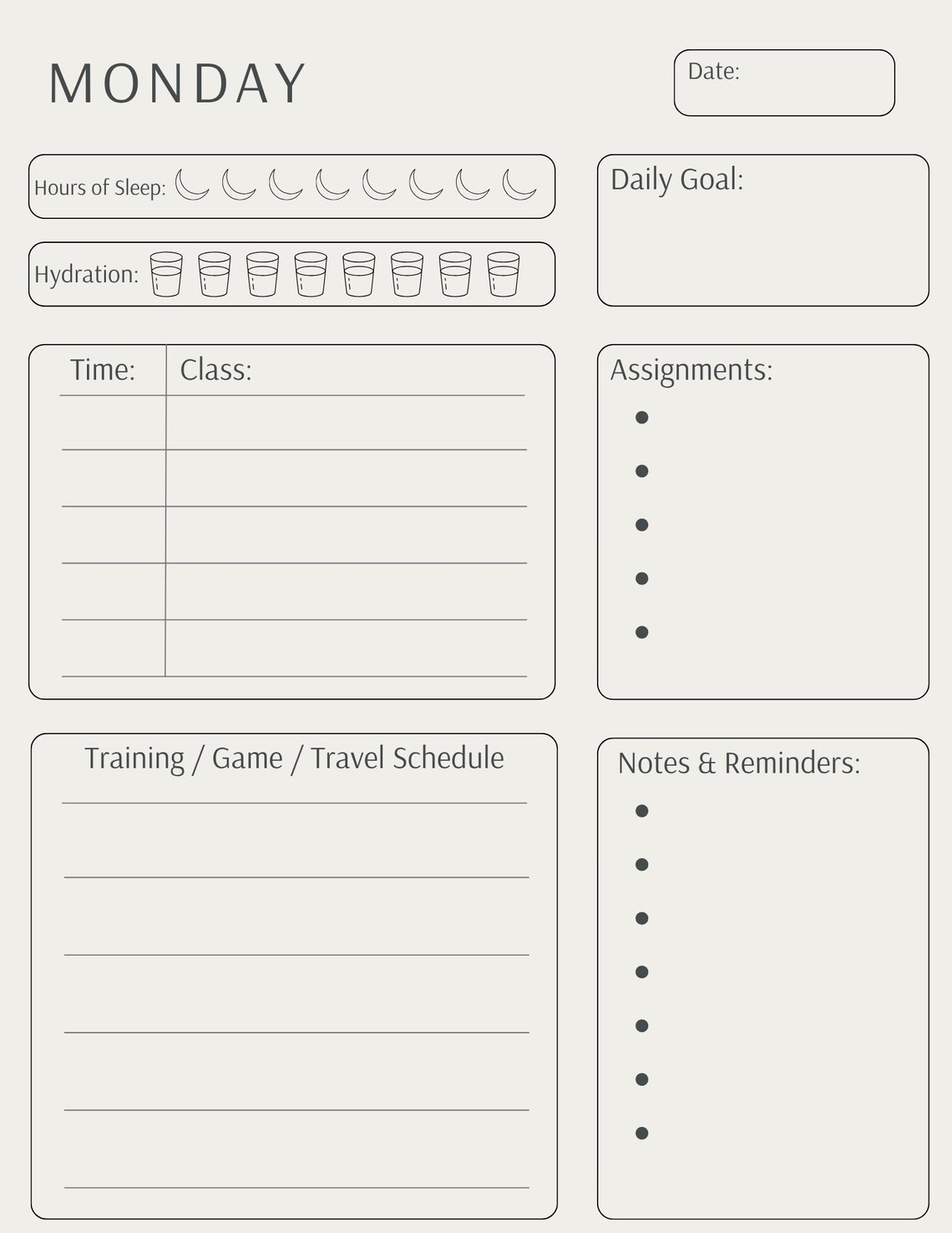 College Student-athlete Planner | Printable PDF for Monthly, Weekly ...