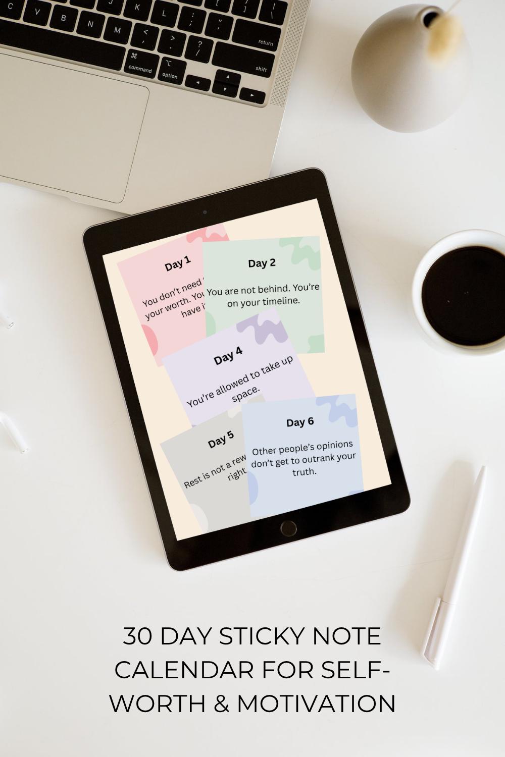 30-day Confidence Calendar | Printable Sticky Notes for Self-worth ...