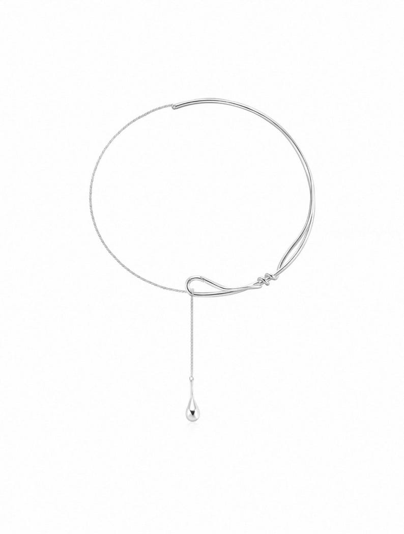 Sculptural Teardrop Slide Choker | Silver-tone Pull-adjust Lariat ...