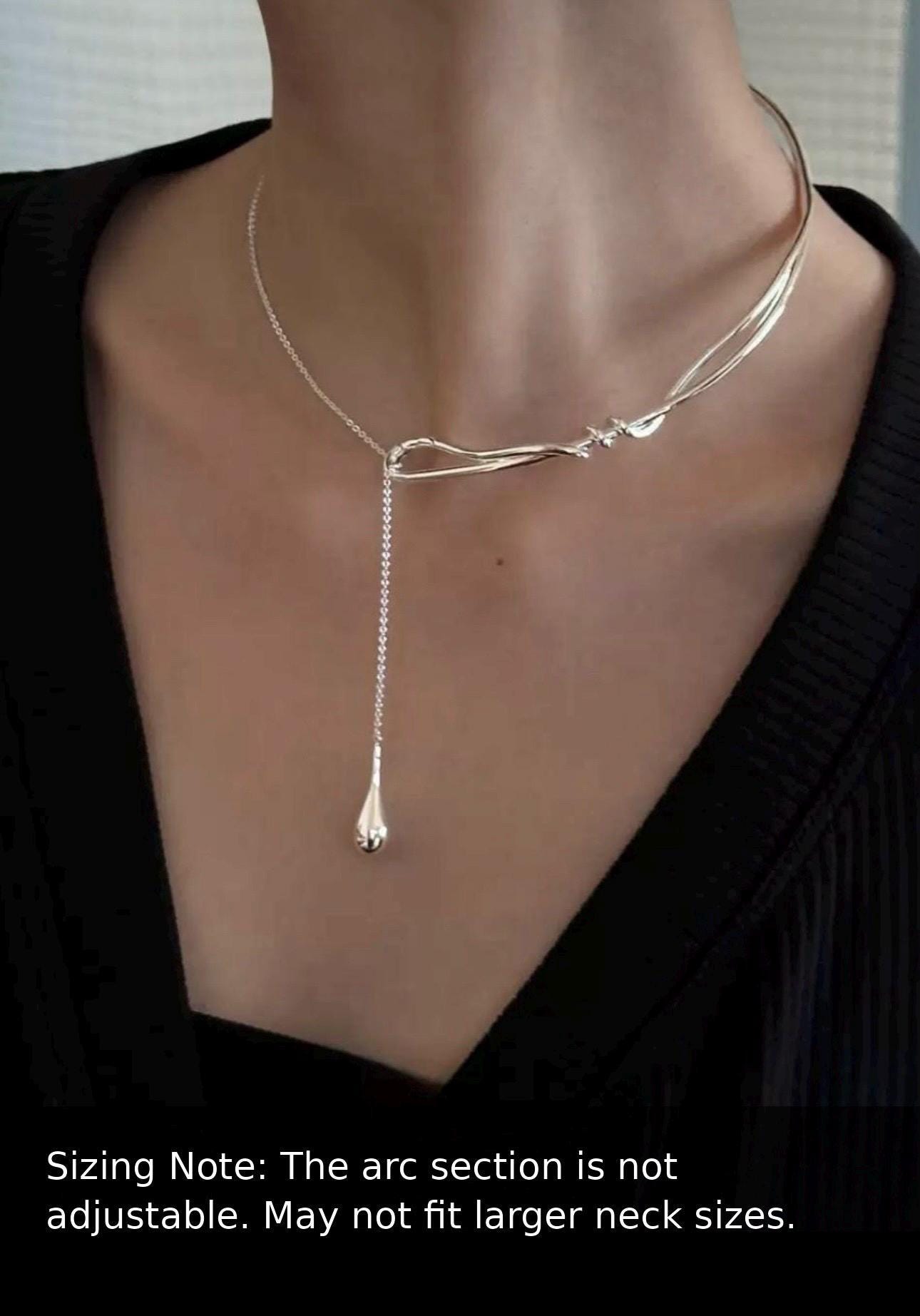 Sculptural Teardrop Slide Choker | Silver-tone Pull-adjust Lariat ...