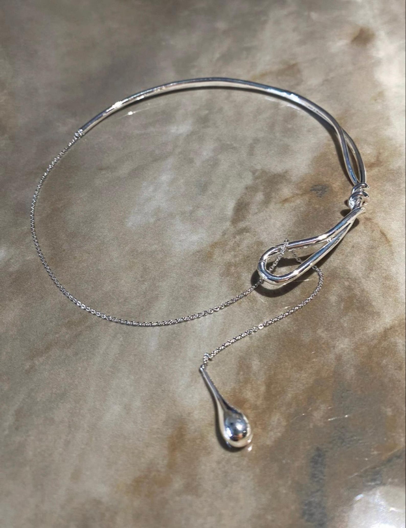 Sculptural Teardrop Slide Choker | Silver-tone Pull-adjust Lariat ...