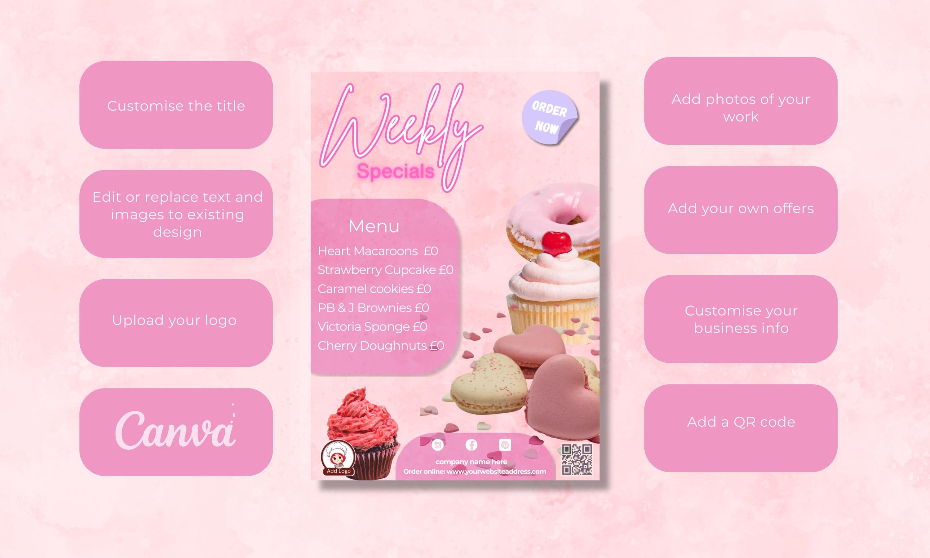 Editable Bakery Flyer Template, Weekly Specials Menu | Pink Pastel ...