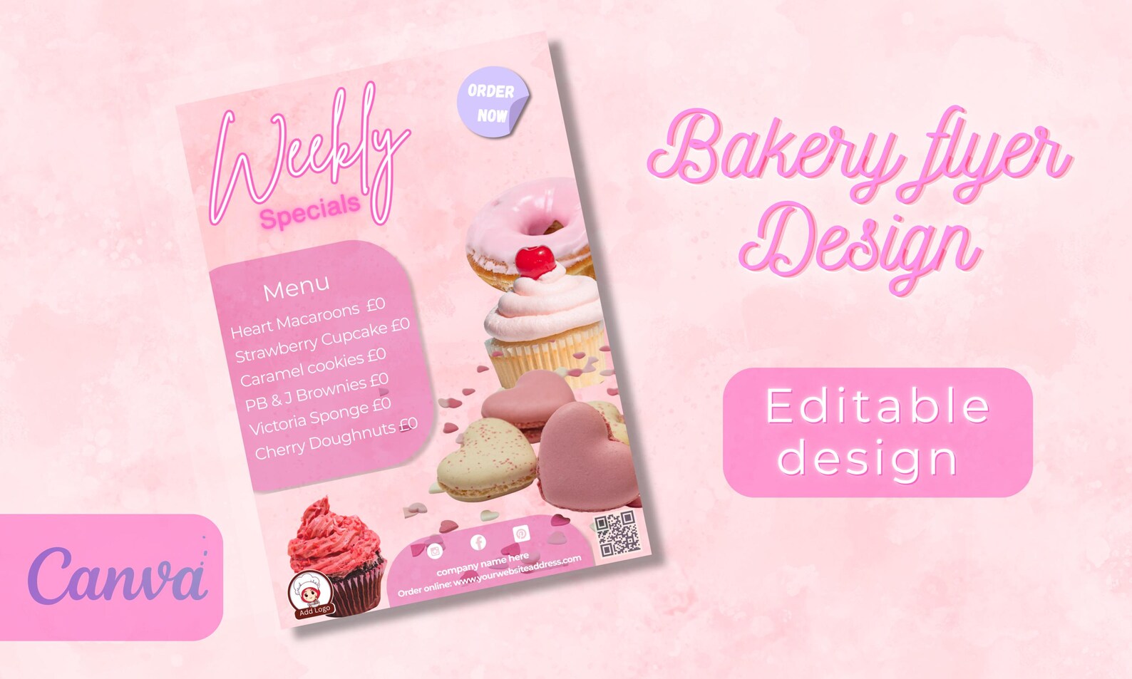 Editable Bakery Flyer Template, Weekly Specials Menu | Pink Pastel ...