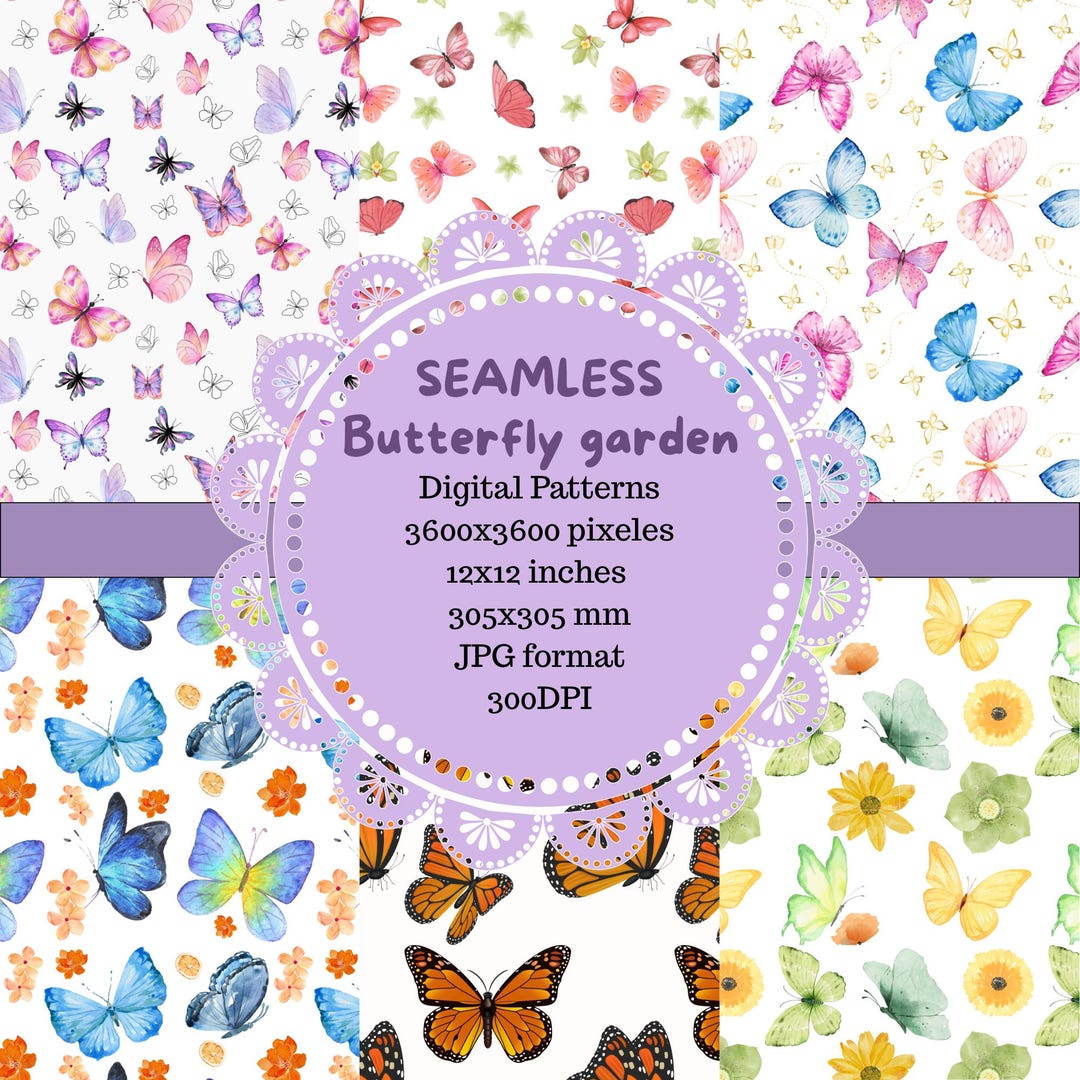 “butterfly Garden” Digital Pattern · Seamless for Fabric or Paper · 300 ...
