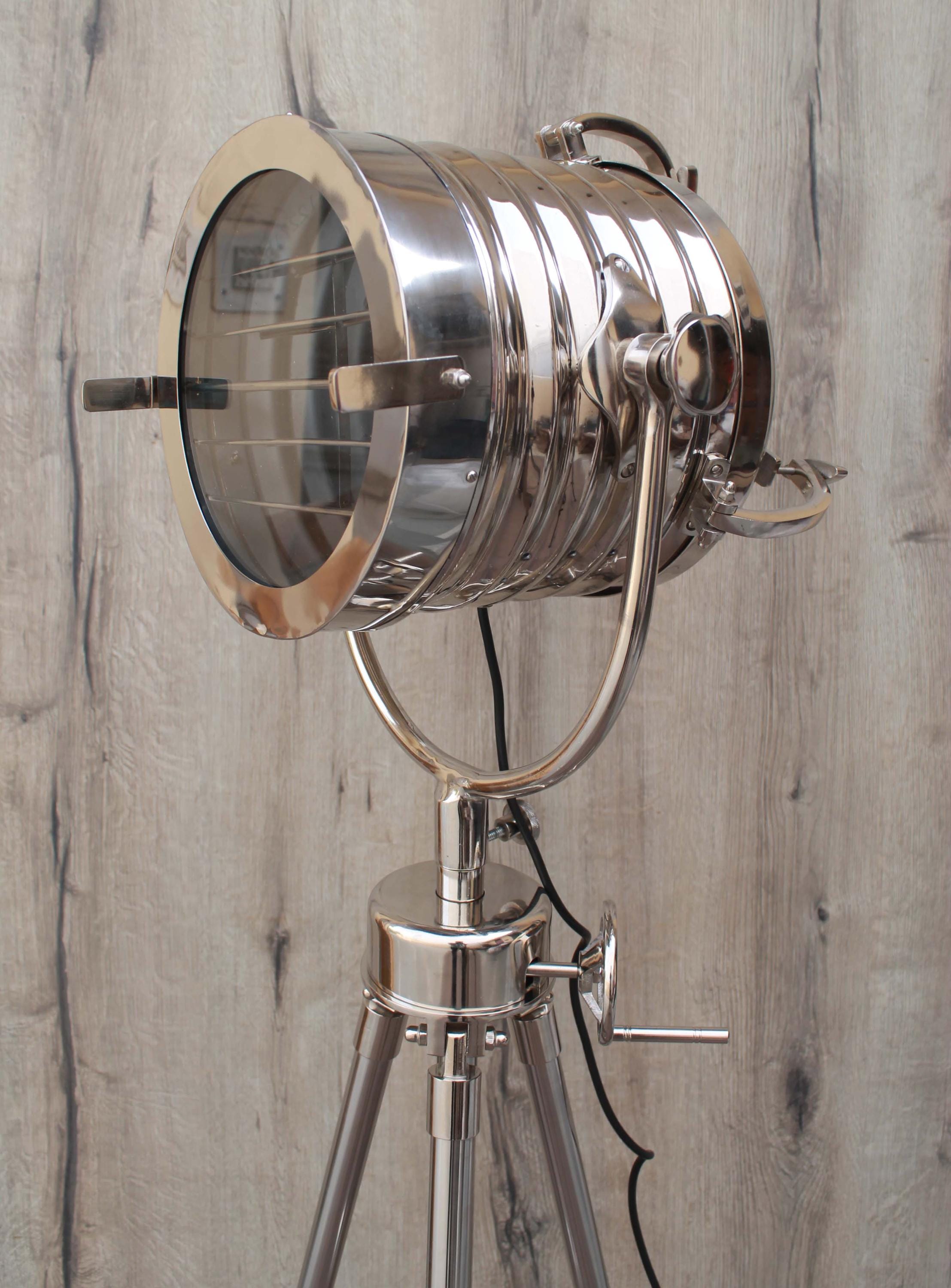 Industrial Tripod Floor Lamp – Vintage Chrome Spotlight Movie Studio ...