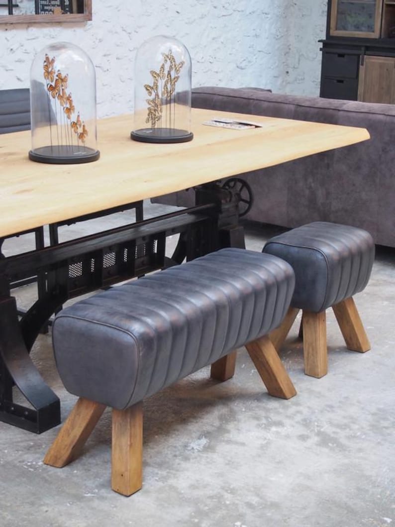 Original Buffalo Leather - Upholstered Gym Stool - Rustic Industrial ...