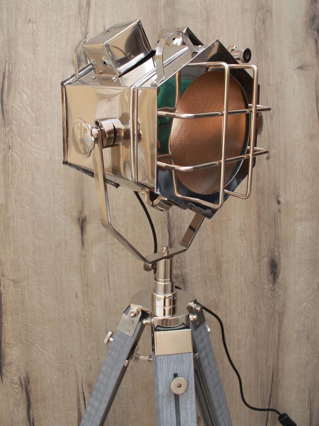 Hexagon Chrome Industrial Tripod Spotlight Floor Lamp - Etsy