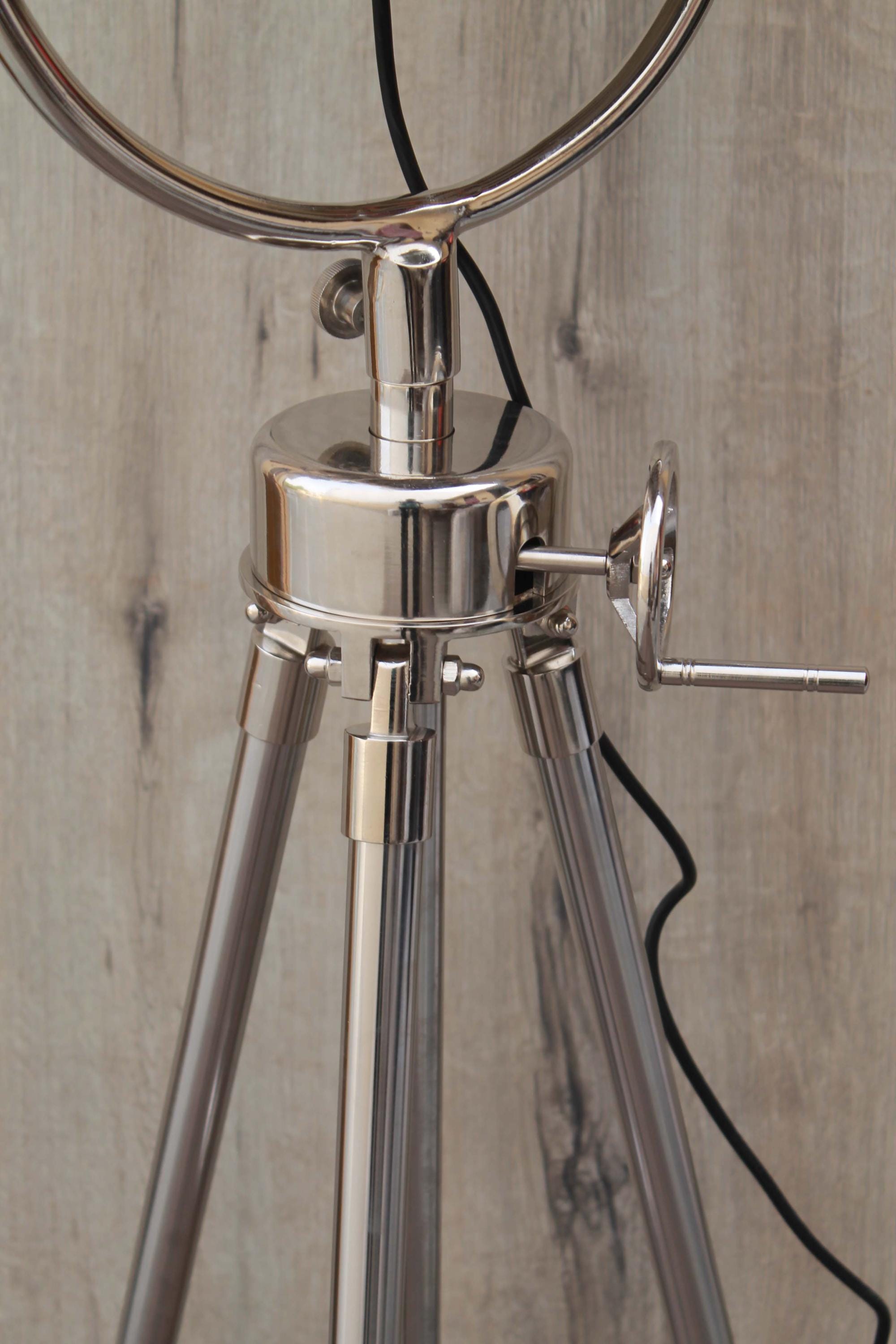 Industrial Tripod Floor Lamp – Vintage Chrome Spotlight Movie Studio ...