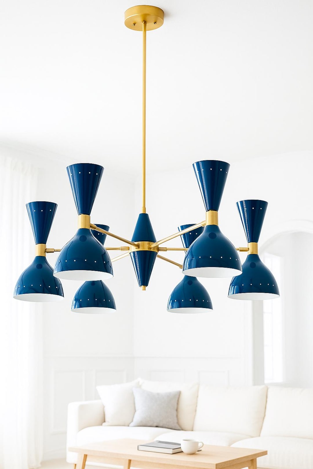 Blue Cone Chandelier: Mid-century Modern Italian Style Ceiling Lamp - 6 ...