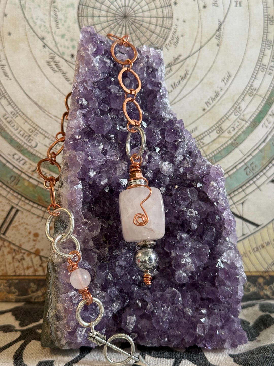 Rose Quartz & Hematite Pendulum W/ Hand Sewn Pouch: Reiki Tool ...