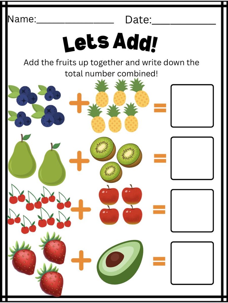 Addition Worksheet - Etsy