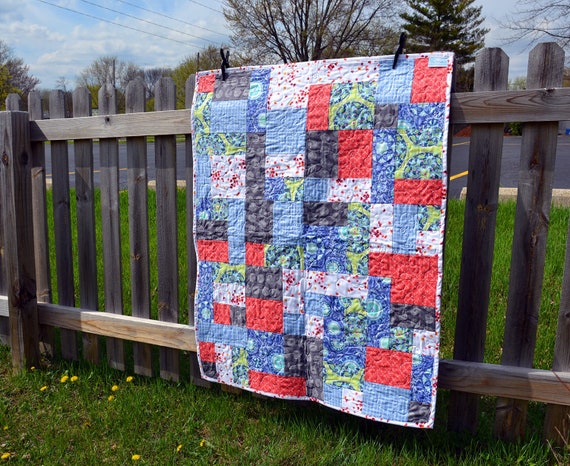 Baby Girl Quilt Modern Patchwork Baby Blanket Bright | Etsy