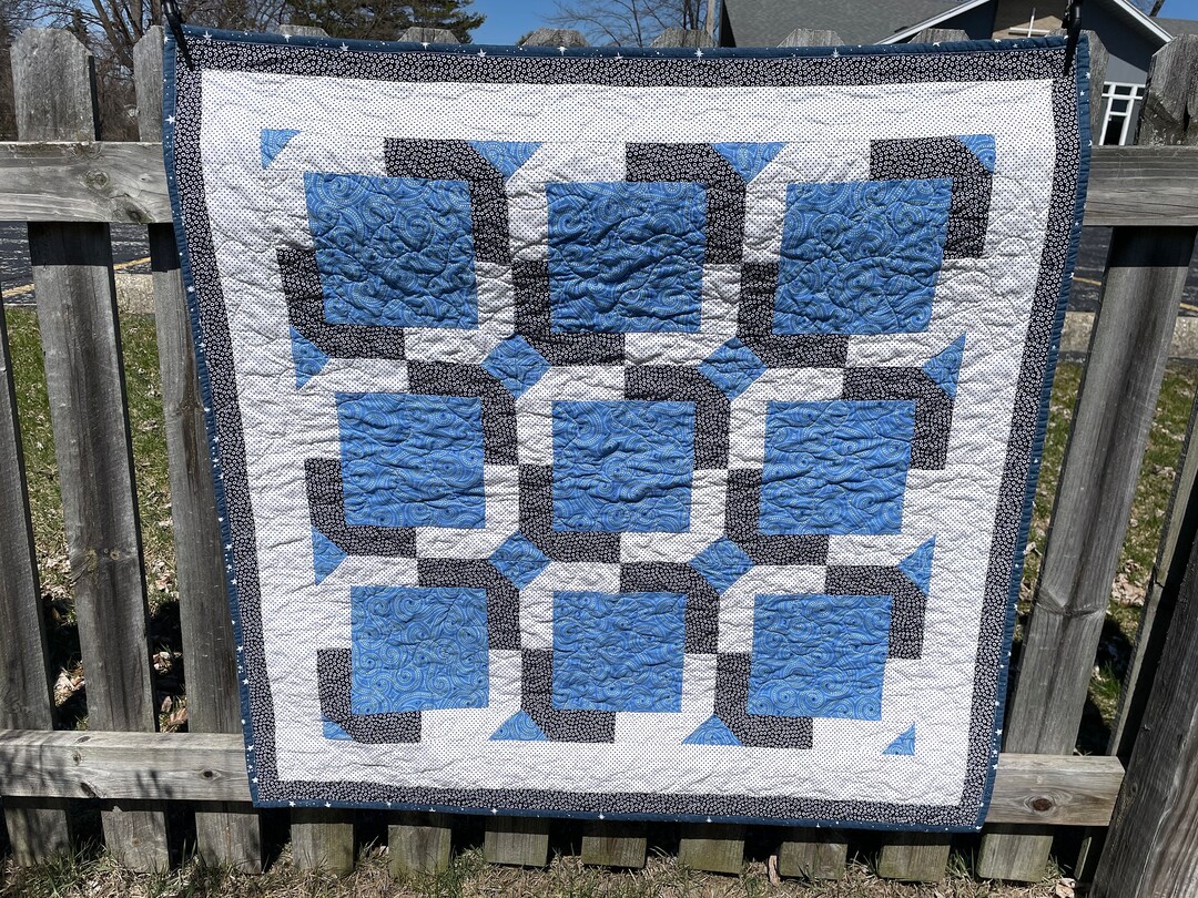 Baby Boy Quilt - Modern Patchwork - Toddler Quilt - Blue and White ...