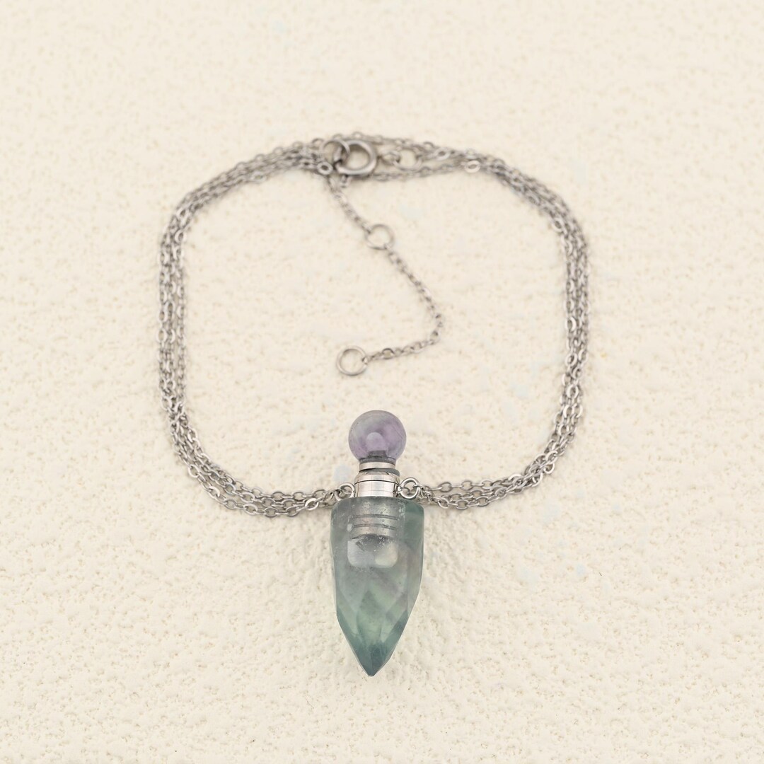 Fluorite Stone Perfume Bottle Pendant in Cone Shape Designed for ...