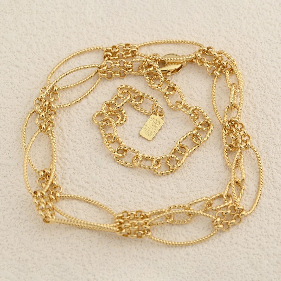 Multi Strand Chain Necklace Featuring Interlocked Links and 18K Gold ...
